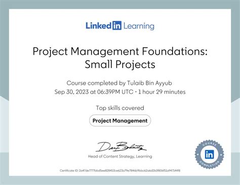 tulaib bin ayyub on linkedin certificate of completion