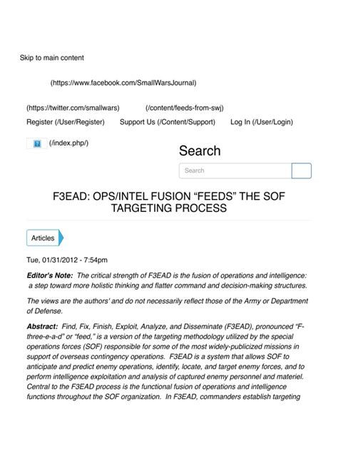 F3ead Ops Intel Fusion Feeds The Sof Targeting Process Small Wars Journal Pdf