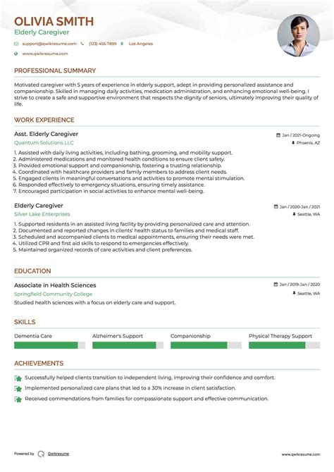 10 Elderly Caregiver Resume Samples And Templates For 2026