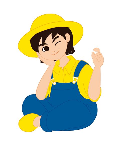 卡通吉祥物草帽女孩蓝色背带裤黄色草帽黄色格子衬衫黄色鞋子 d立体卡通图 豆友 的以图出图 通用模式作品