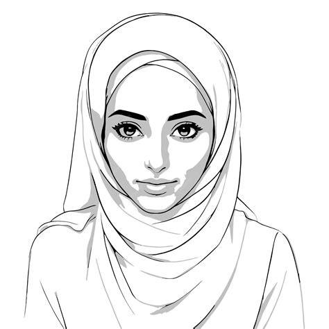 Premium Vector Hijab Girl Hand Draw Outline