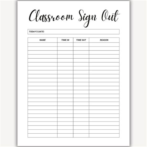 Classroom Sign In Sheet Printable Pdf Class Sign In And Sign Out