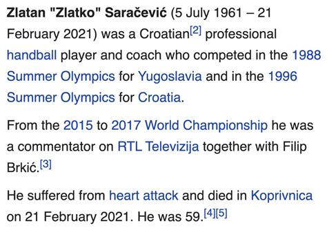 Zlatko Saračević Olympian Dies At 59 From Heart Attack February 21 2021 Gematria Effect News
