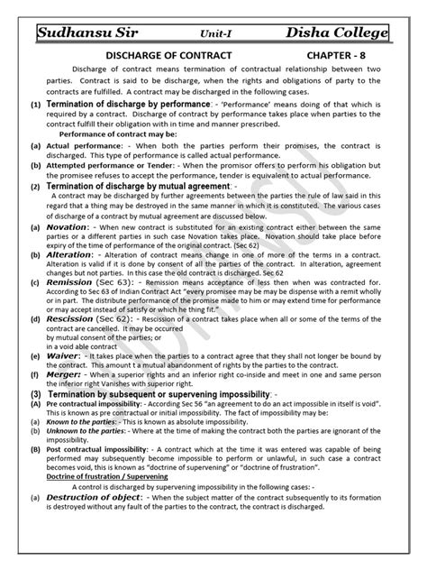Discharge Of Contract Pdf Breach Of Contract Consent