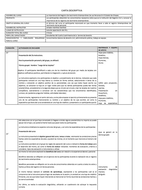 01 Ejemplo Carta Descriptiva Pdf Evaluación