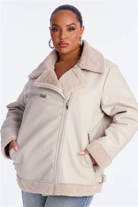 Chic Bad Ass Faux Leather Jacket Stone Fashion Nova