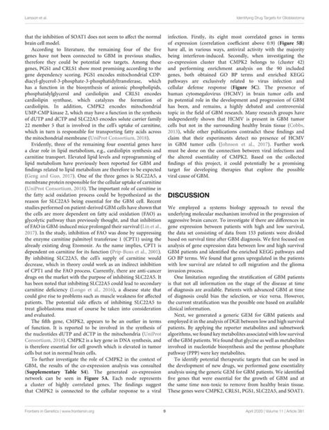 Genome Scale Metabolic Modeling Of Glioblastoma Reveals Promising Targets For Drug Development Pdf