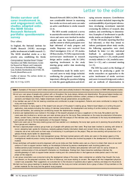 Pdf Stroke Survivor And Carer Involvement In And Engagement With