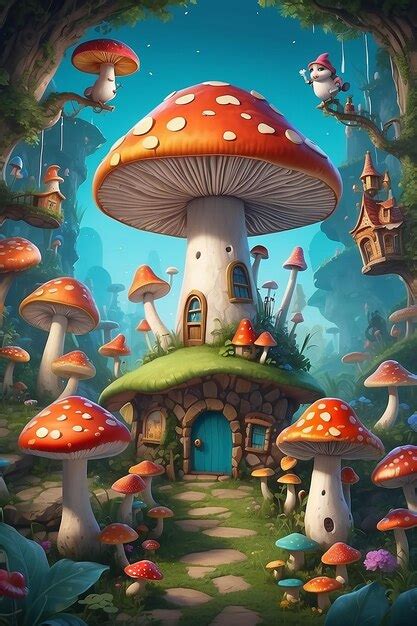 Whimsical Adventures Cartoon Mushroom Wonderland Premium Ai Generated
