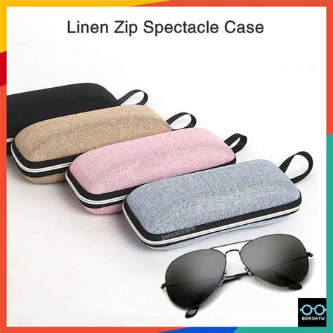 Glasses Casing Spectacle Zip Linen Square Hard Case Box 棉麻拉链眼镜盒太阳眼镜盒 Kotak Bingkai Mata Cermin