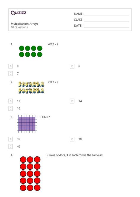 Multiplication With Arrays Worksheets For Nd Class On Quizizz Free Printable