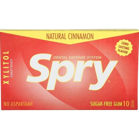 Spry Xylitol Chewing Gum Aspartame Free Sugar Freecinnamon 10 Pieces