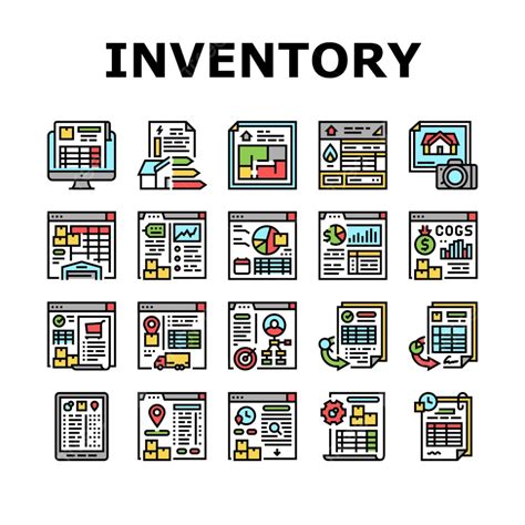 Inventory Analytics And Report Icons Set Vector Symbol Vector Cost