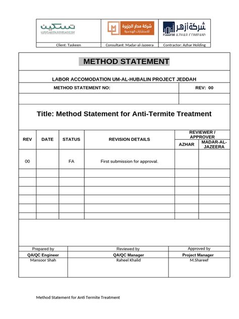 Method Statement For Anti Termite Treatment Pdf Personal Protective Equipment Safety