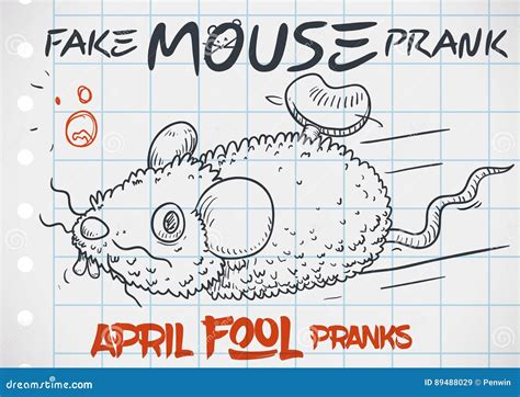 Fake Mouse Prank Doodle For A Funny April Fools` Day Vector