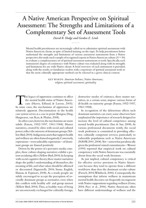 Pdf A Native American Perspective On Spiritual Assessment The Strengths And Limitations Of A