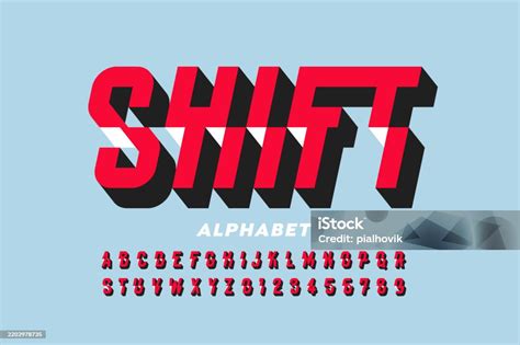 Shift Cutted Font Modern Style 3d Alphabet Letters And Numbers Vector