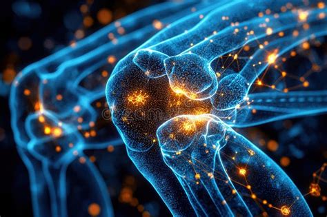Glowing Digital Visualization Of A Knee Joint With Neural Connections Stock Image Image Of