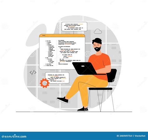 Programming Software Concept Man Write Test And Optimize Code Work With Different Program