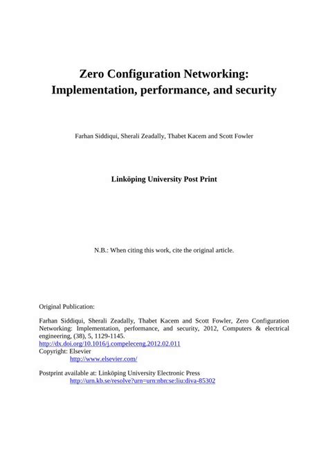 Pdf Zero Configuration Networking Implementation Performance