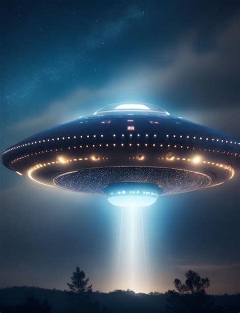 Un Misterioso Ovni Brillante Flotando En El Cielo Nocturno Con Luces