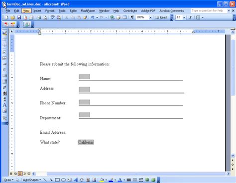 TSRI Software Tips Lines Under Text Field Forms In Word