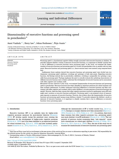 Dimensionality Of Executive Functions And Processing Speed1
