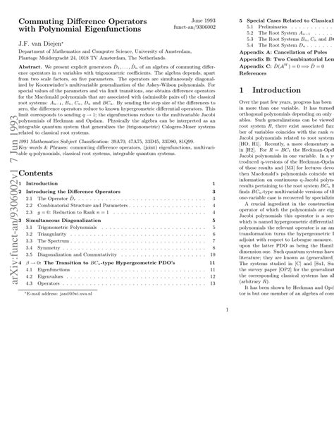 Pdf Commuting Difference Operators With Polynomial Eigenfunctions