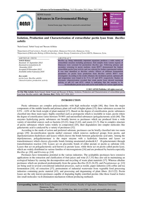 Pdf Isolation Production And Characterization Of Extracellular
