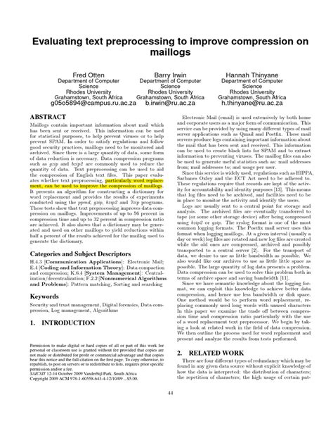 Evaluating Text Preprocessing To Improve Compression On Maillogs Pdf Data Compression