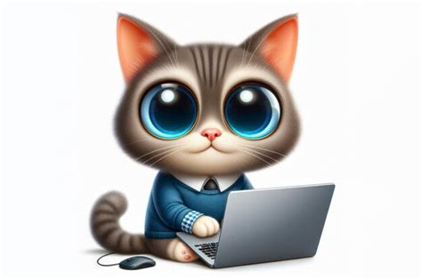 Cat Programmer With Laptop Isolated On A White Background Premium Ai Generated Image