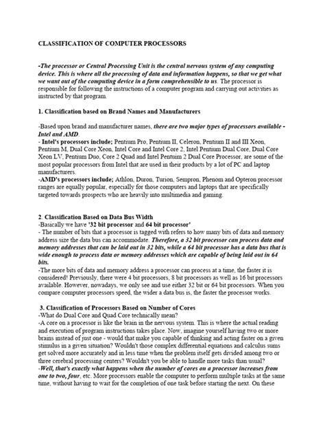 Processor Classification Pdf Central Processing Unit Microprocessor