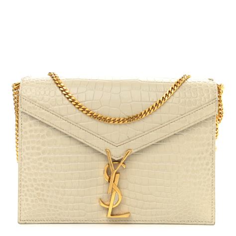 Saint Laurent Calfskin Crocodile Embossed Monogram Cassandra Clasp Bag