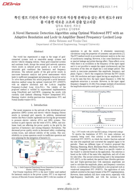 PDF A Novel Harmonic Detection Algorithm Using Optimal Windowed FFT With An Adaptive