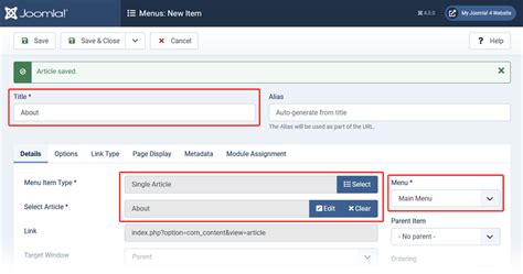 Adding A Menu Link In An Article Joomla Documentation