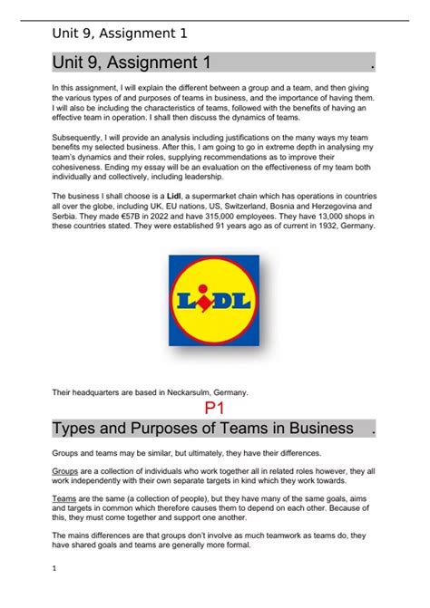 Unit 9 Team Building Assignment 1 [distinction] P1 P2 P3 P4 M1 M2 D1 D2 Unit 9