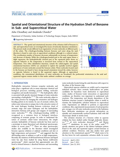 Pdf Spatial And Orientational Structure Of The Hydration Shell Of Benzene In Sub And