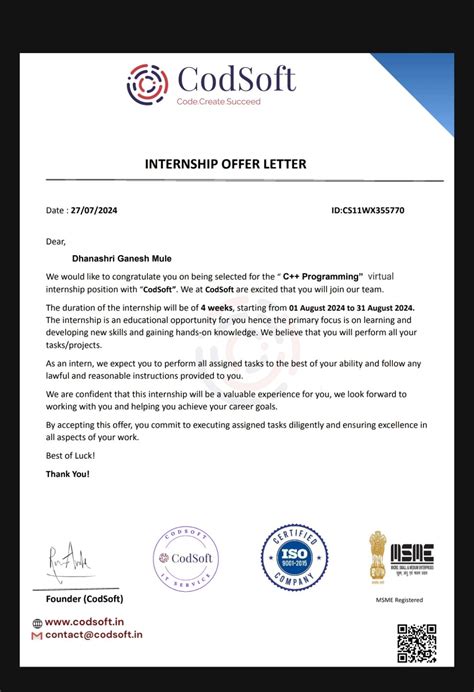 Dhanashri Mule On Linkedin Internship