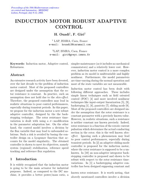 Pdf Induction Motor Robust Adaptive Control