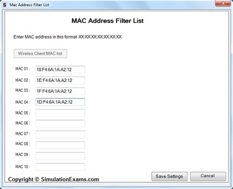Sim Ex Lab Simulator For A Lab Exercises Enable MAC Address Filtering In WAP