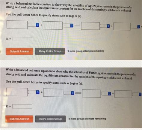 solved write a balanced net ionic equation to show why the