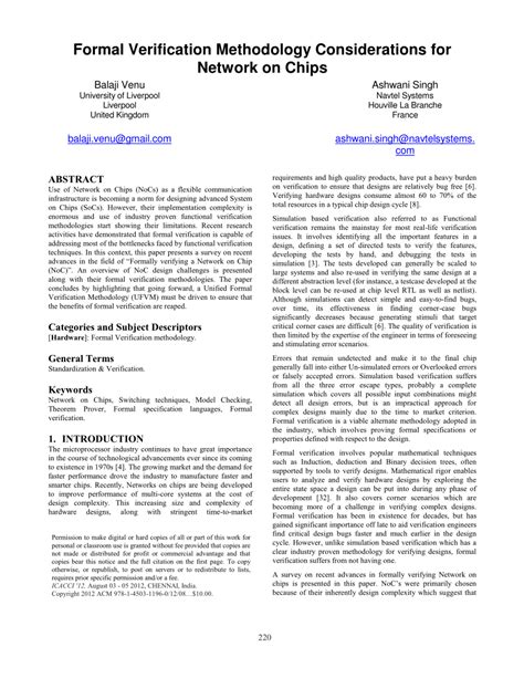 PDF Formal Verification Methodology Considerations For Network On Chips