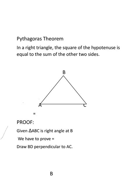Pythagoras Theorem B A C PROOF Given ABC Is Right Angle At B We Have To Prove Draw BD