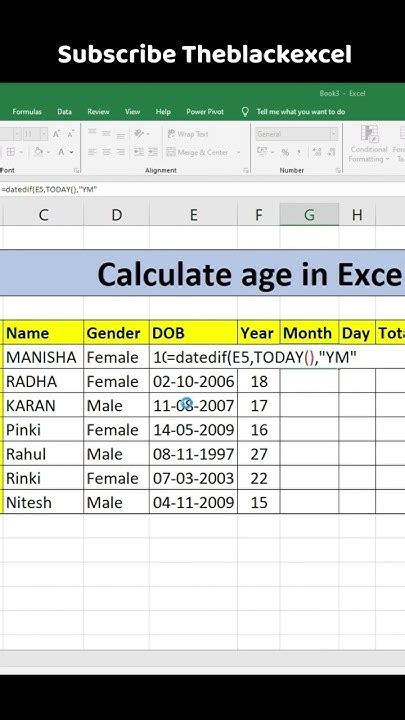 Calculate Age In Excel Excel Spreadsheetmagic Exceltips Exceltricks