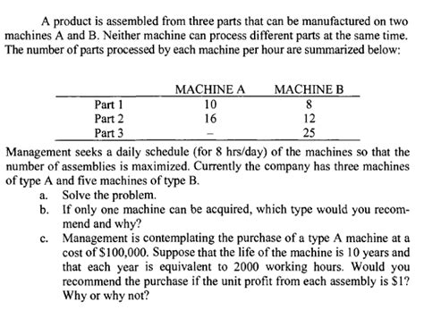 solved a product is assembled from three parts that can be