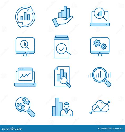 Data Analysis Flat Line Icon Set Vector Illustration Editable Stroke Stock Vector