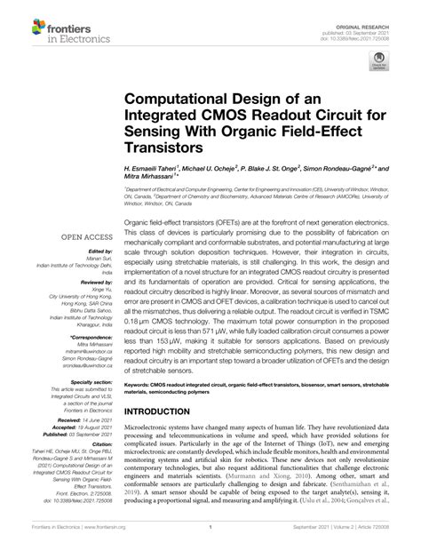 Pdf Computational Design Of An Integrated Cmos Readout Circuit For Sensing With Organic Field