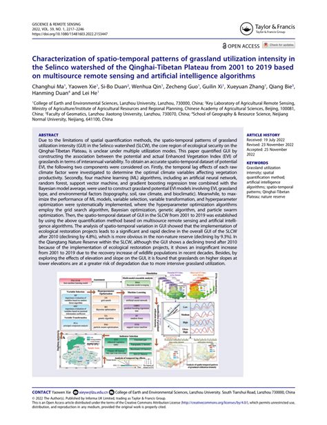 PDF Characterization Of Spatio Temporal Patterns Of Grassland Utilization Intensity In The
