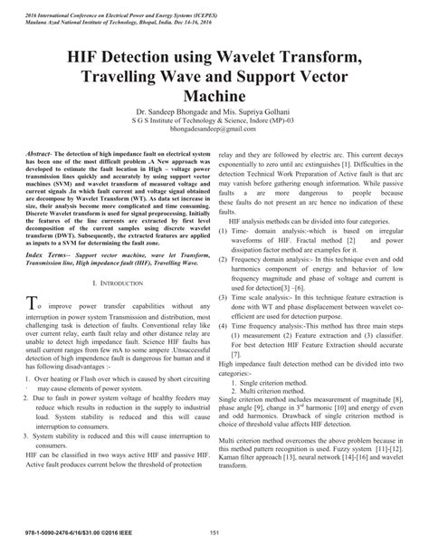 Pdf Hif Detection Using Wavelet Transform Travelling Wave And Support Vector Machine