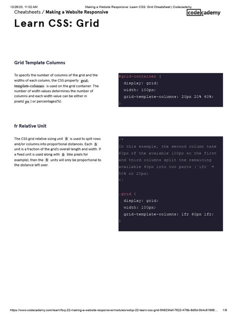 Making A Website Responsive Learn Css Grid Cheatsheet Codecademy